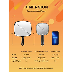 OWBIA Large Hand Mirror, Handheld Mirror with Handle, Salon Mirror for Barber Hairdressing (12.4" x 9")