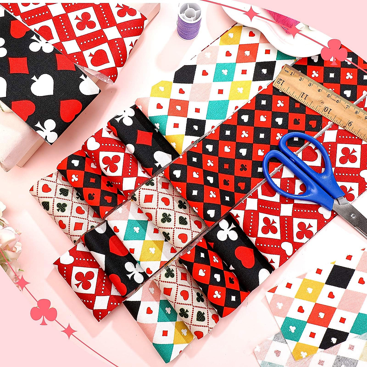 40 Pcs Floral Cotton Fabric Patchwork Roll Cotton Quilting Fabric Roll up Cotton Fabric Quilting Strips 2.55 Inch Precut Patchwork Roll for Craft Sewing DIY Crafts (Poker Heart)