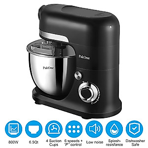 BONISO Stand Mixer,6.5-QT 800W 6-Speed Tilt-Head Food Mixer, Kitchen Electric Mixer with Dough Hook, Wire Whip & Beater