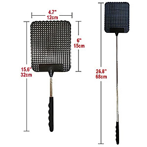 2PCS Telescopic Fly Swatter, Manual Heavy Duty Plastic Flyswatter, Upgraded Sturdy Fly Swatter with Extendable Stainless Steel Pole