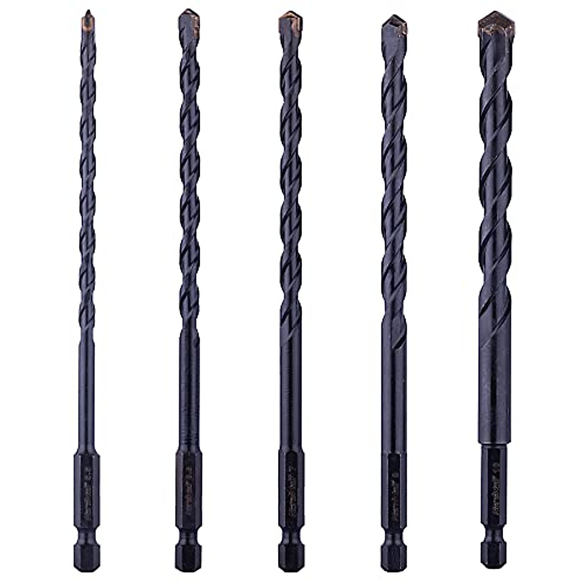 NordWolf 5-Piece Metric Carbide Tipped Multi-Purpose Drill Bit Set with 1/4" Hex Shank for Sheet Metal, Wood, Block, Brick, Tile & Plastic, Sizes 5.5-6.5-7-8-10mm