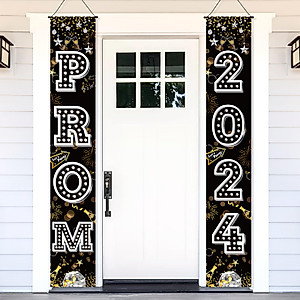 HOWAF Prom 2024 Porch Sign for Graduation Prom Night Party Decoration, Prom 2024 Porch Banner for Congrats Grad Party Front Door Decor, Prom 2024 Welcome Sign for Class of 2024 Prom Night Photo Supplies