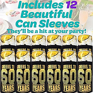 Thin Seltzer Can Cooler 12 Pack, 60th Birthday Decor and Party Favors, Beverage Sleeves Gift for Dad's 60th Birthday Party, Decorations & Party Supply, 60s Birthday Decorations for Men, Black & Gold