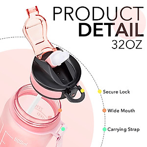 Hyeta 32 oz Water Bottles with Times to Drink and Straw, Motivational Water Bottle with Time Marker, Leakproof, Drinking Sports Water Bottle for Fitness, Gym and Outdoor