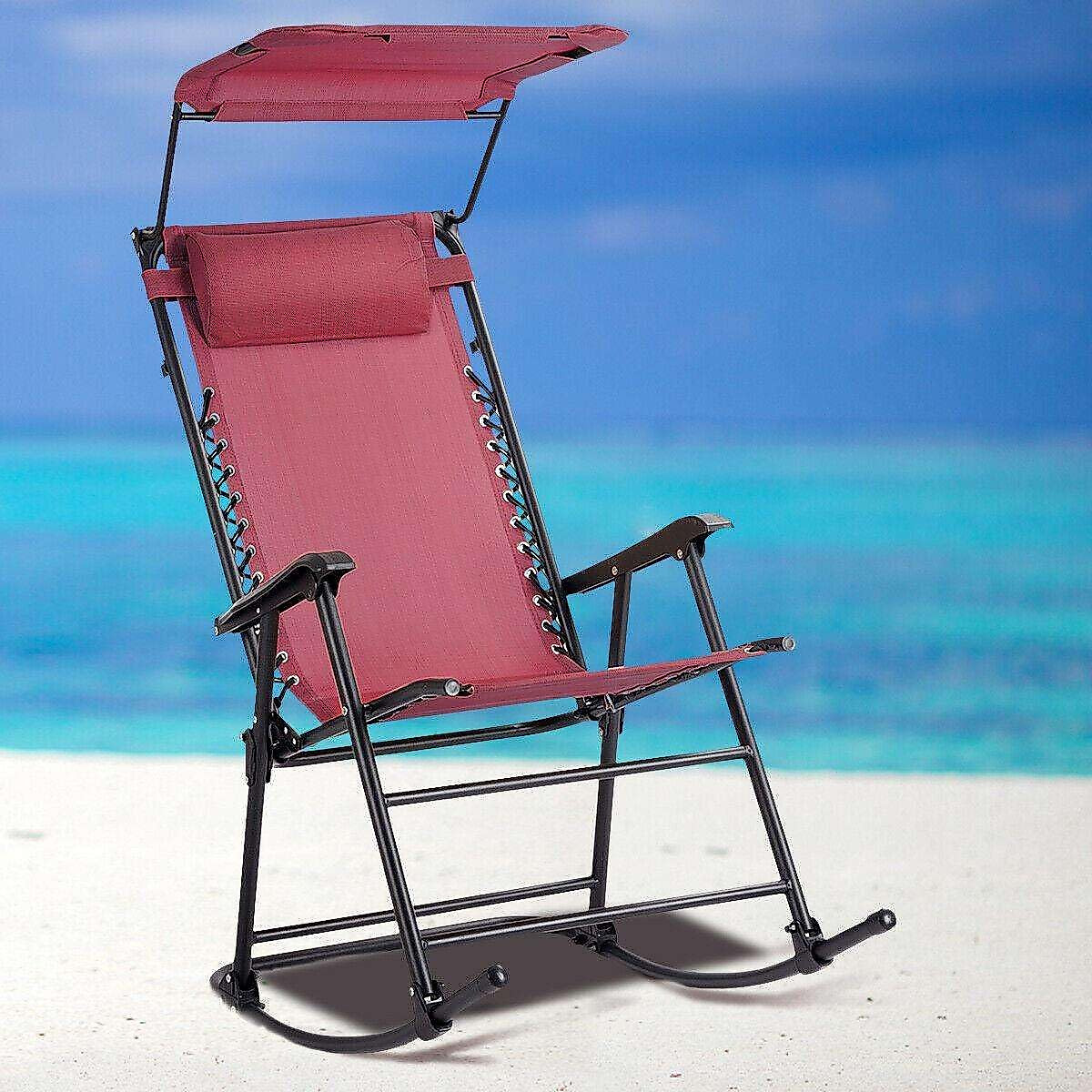 UYSB Folding Rocking Chair Rocker Canopy Red Chair Rocking Chair Rocker Chair Rocker Camp Chair Rocker Recliner Rocking Camp Chair Rocking Chairs Outdoor Rocking Chair Swinging Camping c