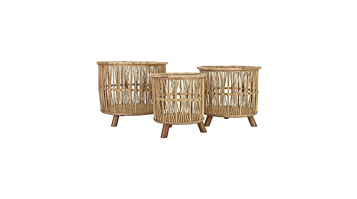 Creative Co-Op Woven Bamboo Footed Baskets – Set of 3 Sizes