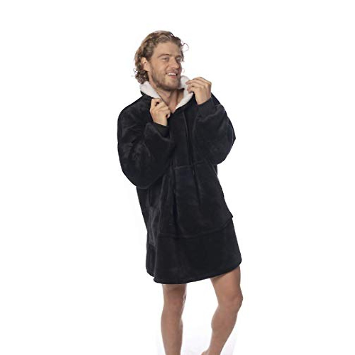 Sherpa Oversized Hoodie Blanket - Double Sided Sweatshirt Blanket Hoodie Women / For Men And Kids | Big Wearable Blanket For Adults And Teens One Size Fits All |  The Ultimate Gift - Reluxie (Black)