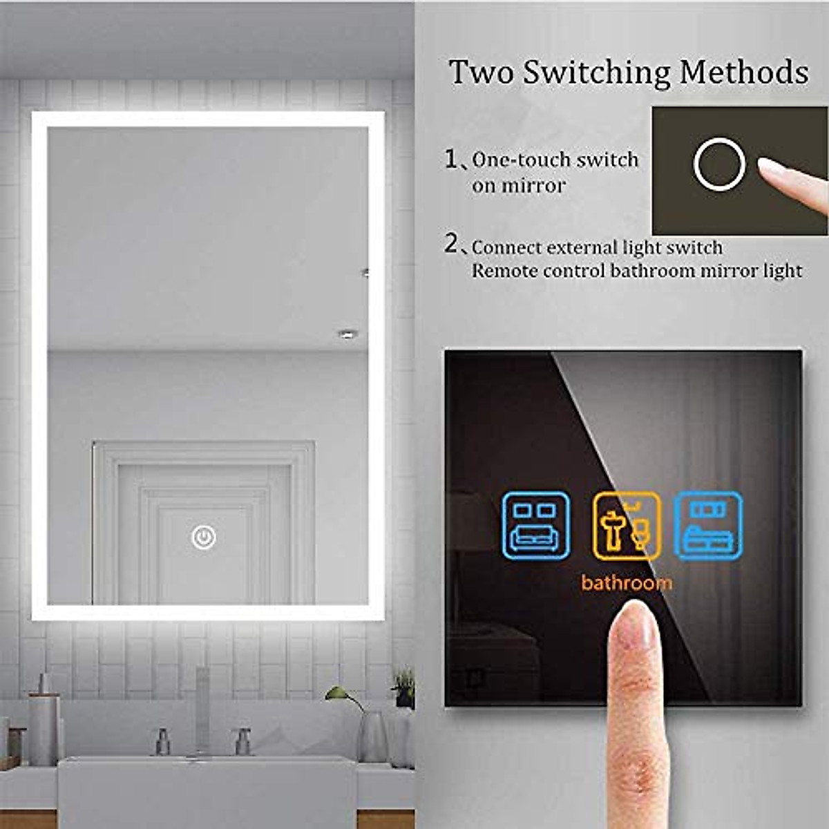 Cangfort 28"x 20" Bathroom Mirror Horizontal/Vertical Anti-Fog Wall Mounted Makeup Mirror with LED Light Over Vanity