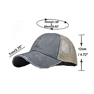 Eohak Distressed Ponytail Hats Baseball for Women Messy-Bun Pony Caps (Black+Grey)
