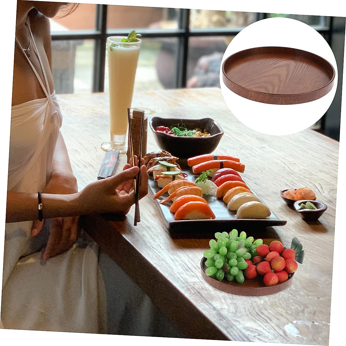 VILLCASE 4pcs Wooden Round Tray Coffee Table Decor Tray Cutlery Tray Round Coffee Table Tray Wood Tray for Desktop Trays Decorative Large Tray Dessert Serving Tray Wooden Shape Tray Tea Set