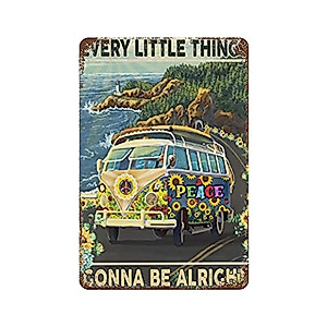 WZVZGZ Bus Hippie Peace Sunflower tin Sign Antique Tin Sign Bar Poster Metal Wall Plate Vintage Tin Sign Wall Art Retro Advertising Metal Tin Sign Home Decor Garage Kitchen Bar Restaurant6x8inch