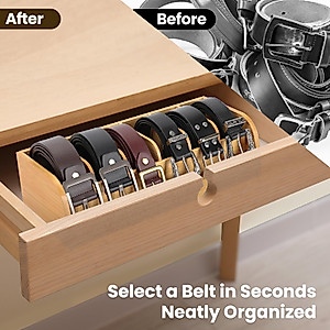 UGZOO Bamboo Belt Organizer Holder - Belt Holder for Closet Wall, Drawer or Tabletop Displays - Belt Storage Rack with Mounting Hardware Makes Great for Men (Bamboo 02)