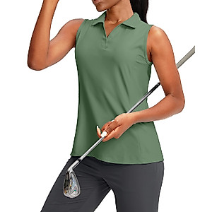 G Gradual Women's Sleeveless Golf Polo Shirts Tennis Quick Dry Collared Tank Tops V-Neck Polos for Women(Green,XL)