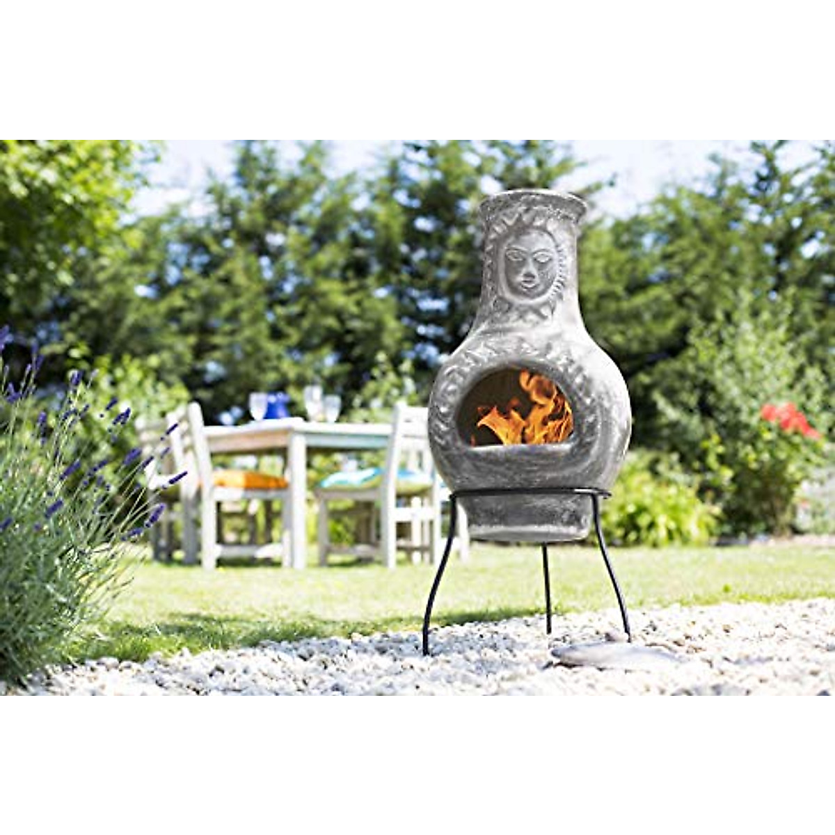 Outdoor Clay Chiminea Fire Pit Overall Size 34.2 inch Tall - Patio Handcrafted Chimenea, Backyard Fireplace with Cover Lid, Rustic Ceramic Chimney