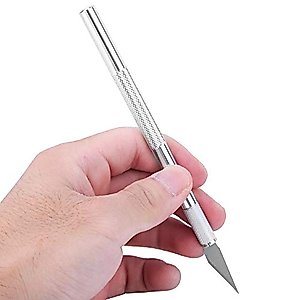 Art Knife, Carving Knife, Nonslip Stainless Steel Precision Knife Hobby Knife Wood Carving Artwork Craft Knife with 5 Spare Blades for Phone Repair, Art, Hobby, Scrapbooking, Stencil (Silver)