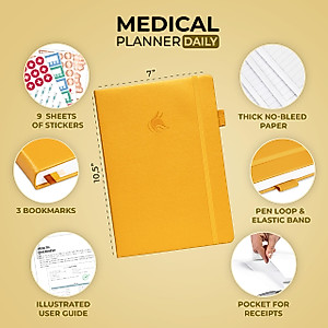 Clever Fox Medical Planner Daily – Health Diary Notebook, Wellness Journal & Self-Care Logbook, Lasts 3 Months, 7x10.5″ (Amber Yellow)