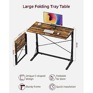 Vantic 31.5" Folding Desk, Foldable TV Tray Table for Eating on Couch, Extra Large TV Dinner Trays, Portable Fold Computer Writing Desk Table for Home Office, Rustic Brown