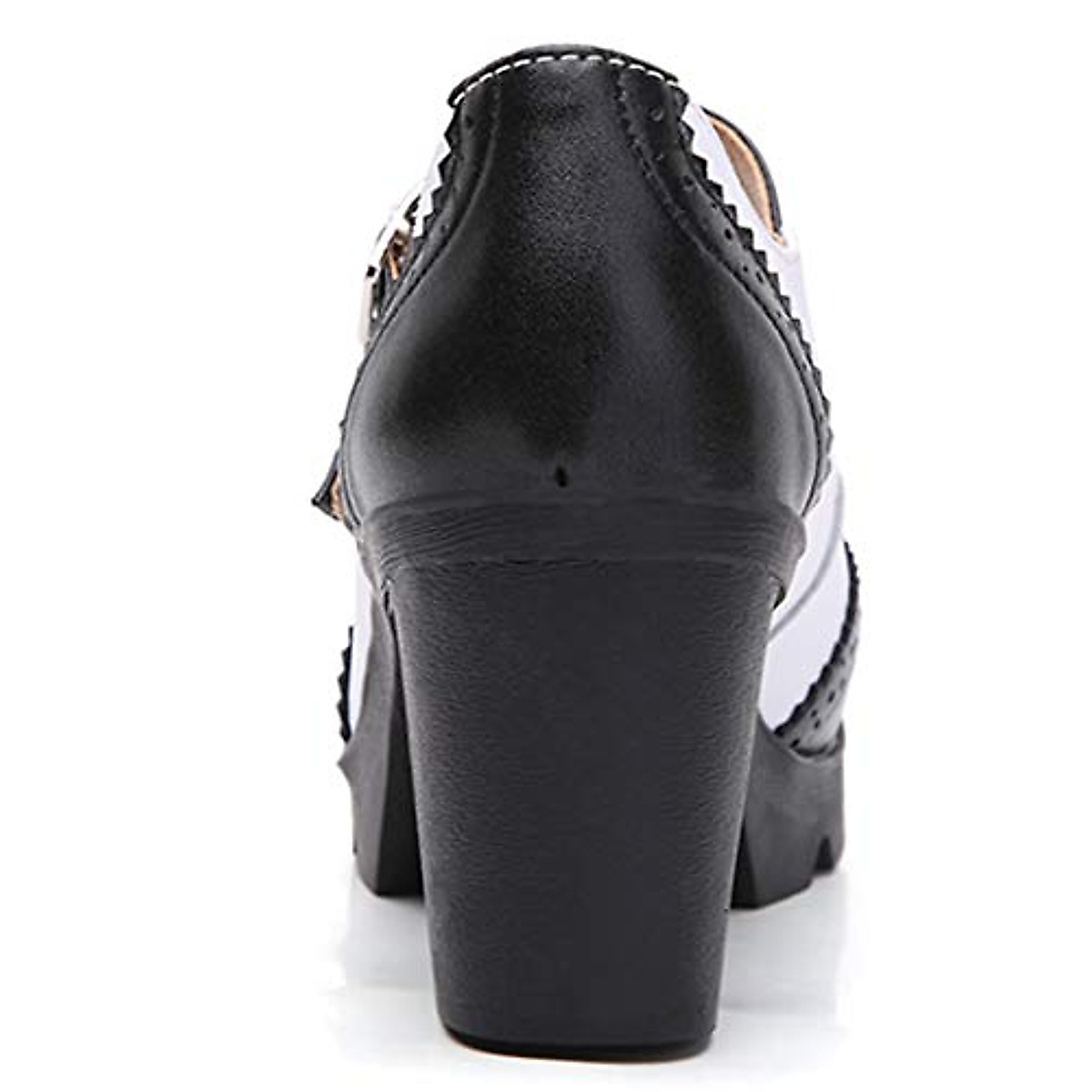 DADAWEN Women's Chunky Low Block Heels Mary Jane Closed Toe Work Pumps Comfortable Round Toe Oxfords Dress Wedding Shoes Black/White US Size 8.5