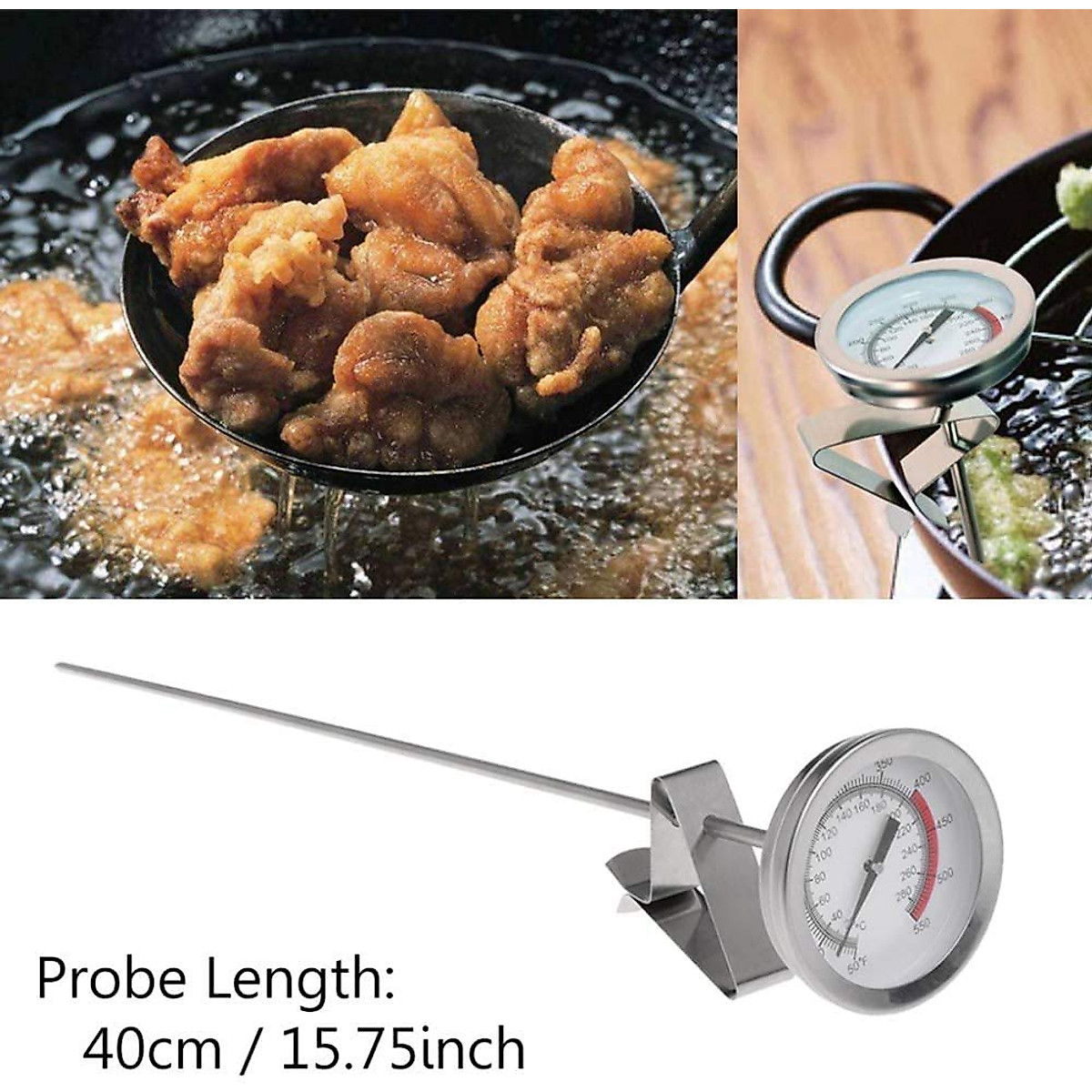 Efeng15“ Long Deep Fry Thermometer (2 Pack) with Pot Clip, 2" Dial Instant Read Turkey/Candy/Oil Thermometer for Frying,Cooking of Tall pots,Beef,Lamb,Meat