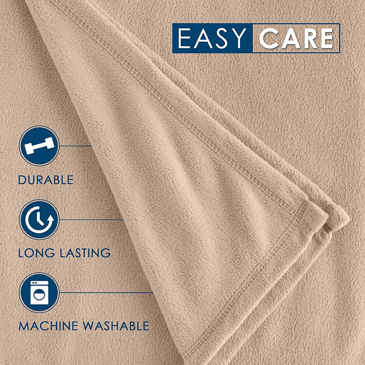 Martex 1B06849 Super Soft Fleece Lightweight Reversible Cozy Warm Sofa Blanket Low Lint Luxury Hotel Style All Seasons Layering Solid Pet Friendly Twin Size Bed and Couch Blankets, Twin, Beige