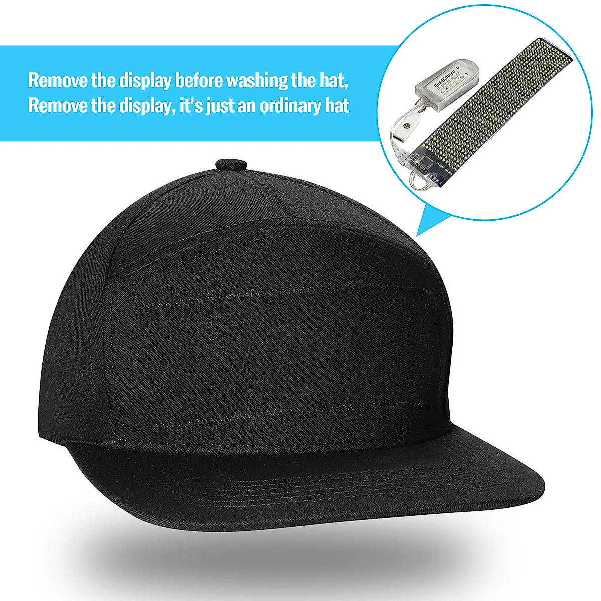 LIOVODE LED Hats,LED Caps Display Message Bluetooth Editable Cool Hat for Party Black