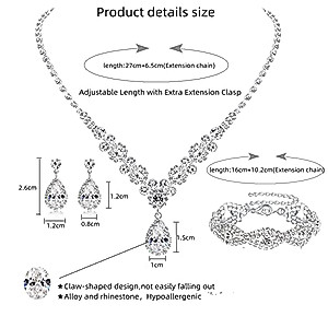 Hadskiss Wedding Jewelry Set for Weddings Prom Parties,Elegant Necklace Dangle Earrings Bracelet With White Rhinestone Crystal for Brides Bridesmaids Women
