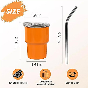 ANIKJOY Set Of 3 3oz Mini Tumbler Shot Glass With Straw and Lid, Stainless Steel Sublimation Mini Shot Glass Tumblers for for Espresso Coffee Spirits (A)