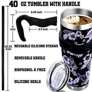 Sunmdecor Flower Tumbler with Handle and Silicone Straws - 40 Oz Flower Cups Insulated Tumbler - Flower Cup Gift for Women