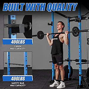 ER KANG Power Cage, Power Rack with LAT Pulldown, Multi-Functional Squat Rack, Squat Cage with More Training Attachments for Home Gym(Blue)