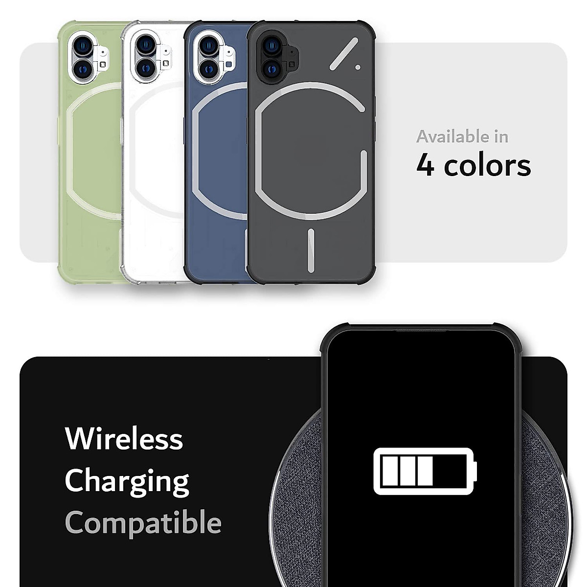 TUDIA Rugged Fit Designed for Nothing Phone (1) Case, [SKN] Shockproof Anti-Yellowing Slim Grip Semi-Transparent TPU Bumper Reinforced Corners Drop Protection for Nothing 1 Phone Case - Frosted Black