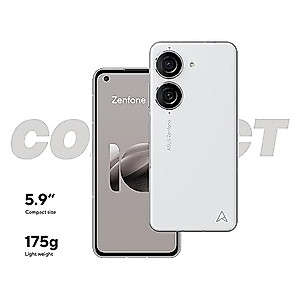 ASUS Zenfone 10 Cell Phone, 5.9” FHD+ AMOLED 144Hz, IP68, 4300mAh Battery, 50MP/13MP Dual Camera, 32MP Front Camera, 8GB+256GB, 5G LTE Unlocked Dual SIM, White, AI2302-8G256G-WH [US version]