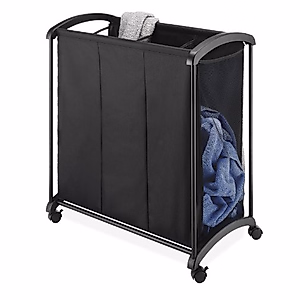 Whitmor 3 Section Laundry Sorter with Wheels - Black