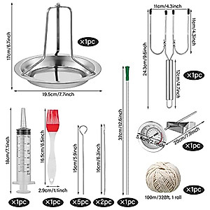 Newtay 14 Pcs Thanksgiving Turkey Roaster Serving Set, Chicken Rack Stainless Steel Upright Roast Holder, Meat Thermometer, Lifter, Metal Skewers Trussing Needle, Basting Brush, Twine