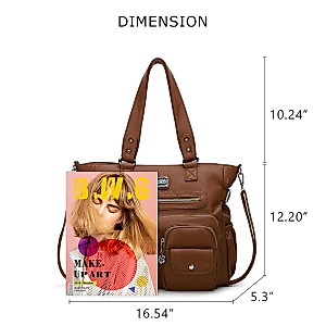 KL928 Large Purses for Women Shoulder Bag Tote Handbags Stylish Vegan Leather Hobo Bags Ladies (A-Brown-2)