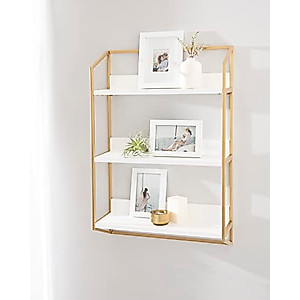 Kate and Laurel Hylton Modern Glam 3-Tier Floating Wall Shelf for Display and Storage, 18x28x7, White/Gold