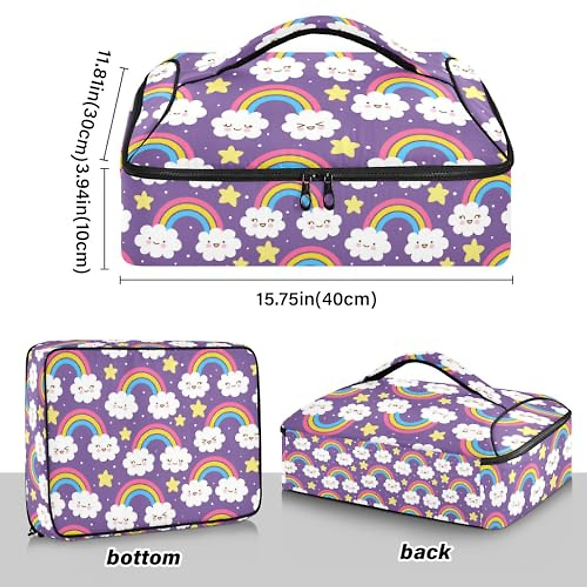 Kcldeci Insulated Thermal Food Carrier Insulated Casserole Carrier for Hot or Cold Food,Cute Cartoon Clouds Rainbows and Stars Insulated Tote Bag for Potluck Cookouts Parties Picnic,Lasagna Lugger