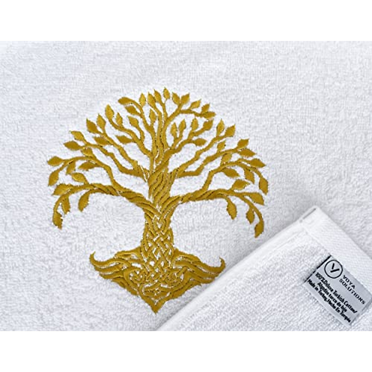 VoYa - Luxury Embroidered Turkish Cotton - 13” × 13” SWashcloth for Bathroom, Kitchen, Hotel, Spa, Gym -White