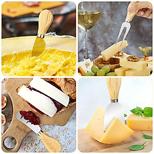 4 Piece Cheese Knives Set, Mini Wooden Handle Steel Stainless Cheese Slicer Cheese Knife Cheese Fork Butter Knife for Charcuterie and Cheese spread