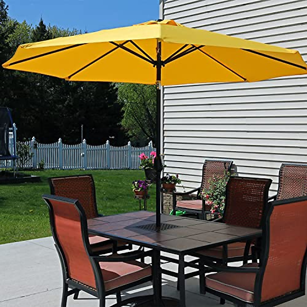 Sunnydaze 9-Foot Patio Umbrella - Push-Button Tilt and Crank Handle - Aluminum Pole and Polyester Shade Canopy - Gold