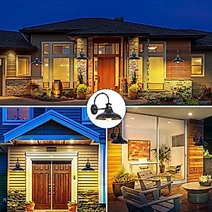 2 Packs Motion Sensor Outdoor Barn Lights - Dusk to Dawn Farmhouse Gooseneck Barn Light, 12in Large Black Porch Light Fixture Wall Mount, Exterior Wall Lighting Fixture for Garage Patio Doorway