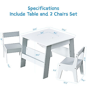 Anxious monkey Kids Table and Chairs Set, 2 in 1 Desk with Storage Space Wooden Activity Tabletop for Kids, Unique, Sturdy Children Table and Chairs Set for Reading, Drawing, Playroom, Gift for Kids