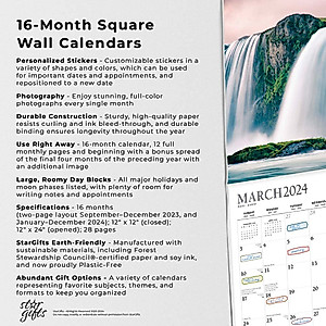 The Beauty of Waterfalls | 2024 12 x 24 Inch Monthly Square Wall Calendar | Sticker Sheet | StarGifts | Nature River Lake
