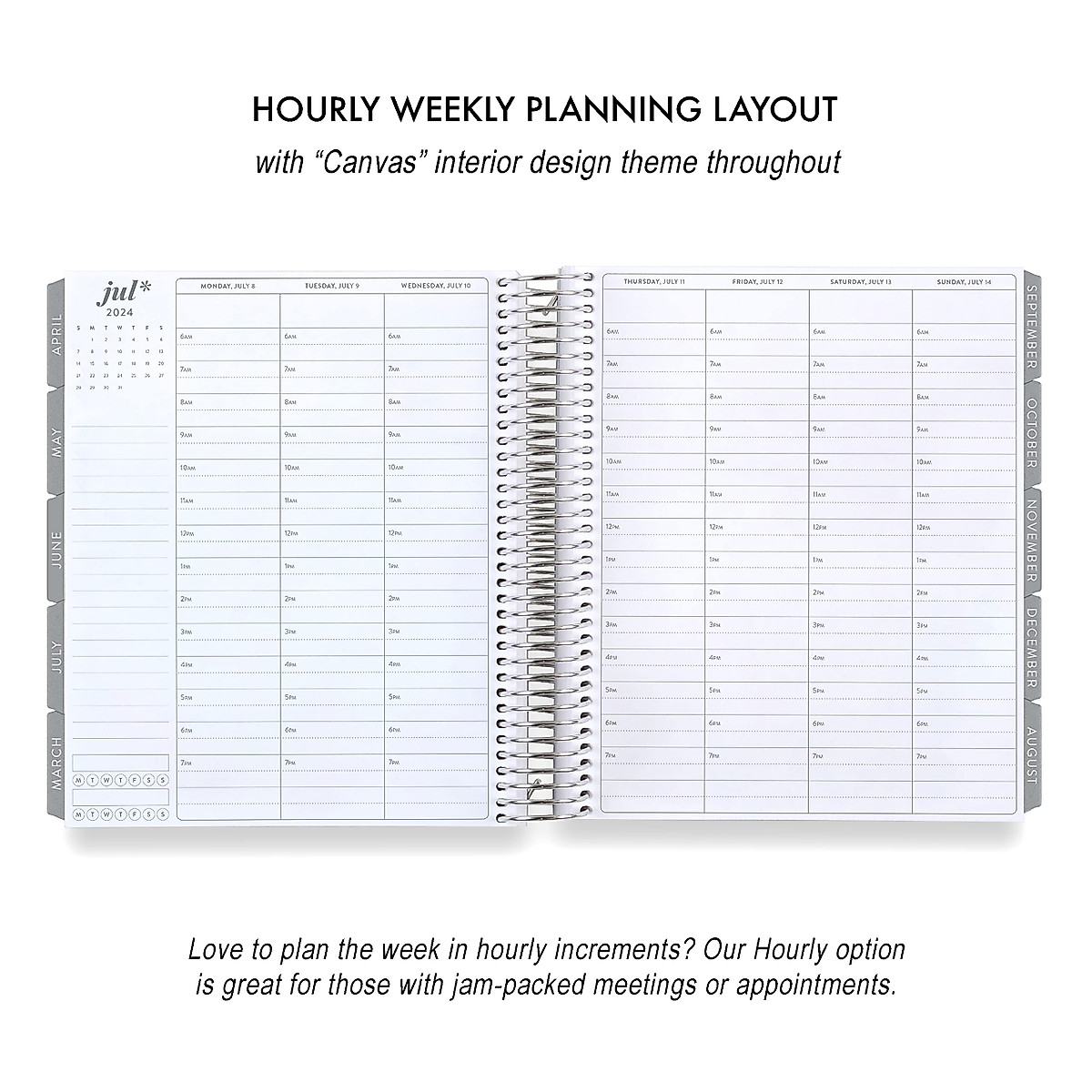7" x 9" Platinum Spiral Coiled Life Planner (July 2023 - June 2024) - Abstract Circles Classic Cover + Canvas Interior Pages. Hourly Weekly & Monthly Agenda by Erin Condren