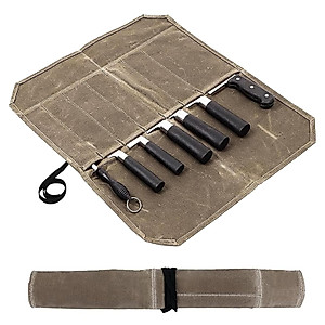 Generic 7 Slots Knife Bags for Chefs Professional, Waterproof Chef Roll Bag, Travel Canvas Carrying Case with Adjustable Strap, 22*18in, khaki, 888002