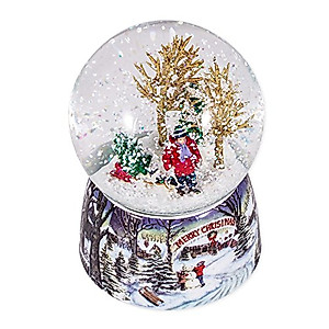 Roman Merry Xmas Snowy Woodland Scene Music Snow Globe Glitterdome Plays O Xmas Tree