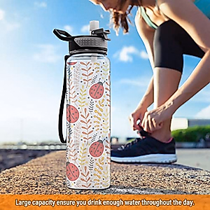 xigua Ladybug Water Bottle with Straw Lid,32 oz Leakproof Sport Water Bottle with Wide Handle for Gym,Cycling,School,Travel