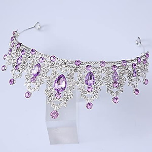 LKBBC Silver with Purple Crown, Crystal Mermaid Birthday Fairy Crown,Princess Sweet 16 Quinceanera Queen Tiara Headband