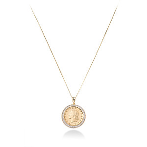 Miabella 18K Gold over 925 Sterling Silver Diamond Accent Genuine Italian 20 Lira Coin Medallion 18 Inch Chain Pendant Necklace for Women (yellow gold plated silver)