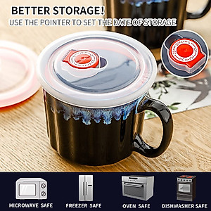 KOOV 20 Ounce Soup Mugs with Handles and Lids Microwave Safe, Ceramic Soup Bowls with Lids, Large Meal Mug Set of 4, Reactive Glaze (Nebula Blue)