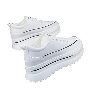 Hoxekle Womens Platform Sneaker Wedges Lace Up Shoe Modish Chunky Sneakers Invisible Height Increasing Leisure Athletic Shoe White